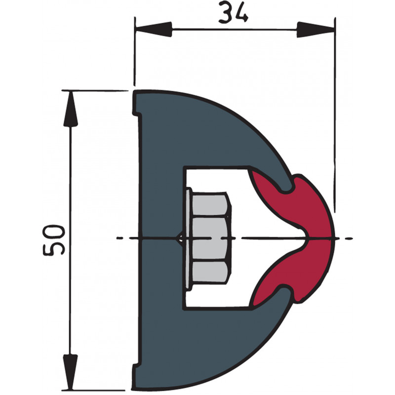 Meter vinyl rubbing strake, half round 50x34mm